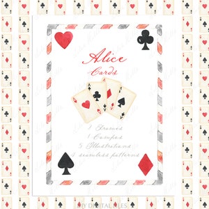 Alice in Wonderland Cards Watercolor Clipart DIY Digital Paper Frames ...