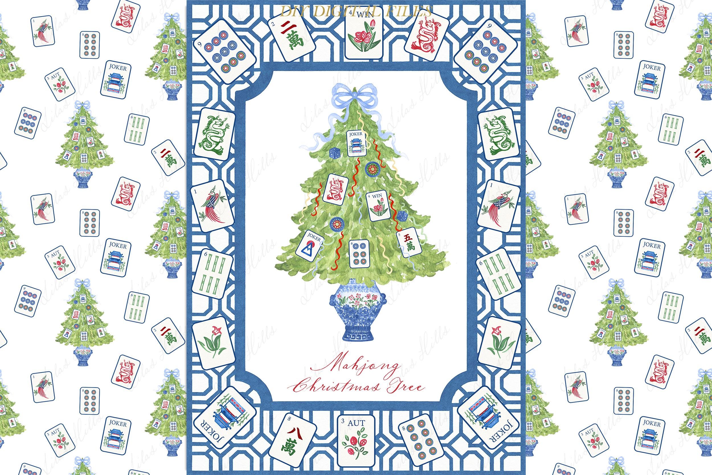 Mahjong Christmas Tree Watercolor Clipart (digital) - Etsy