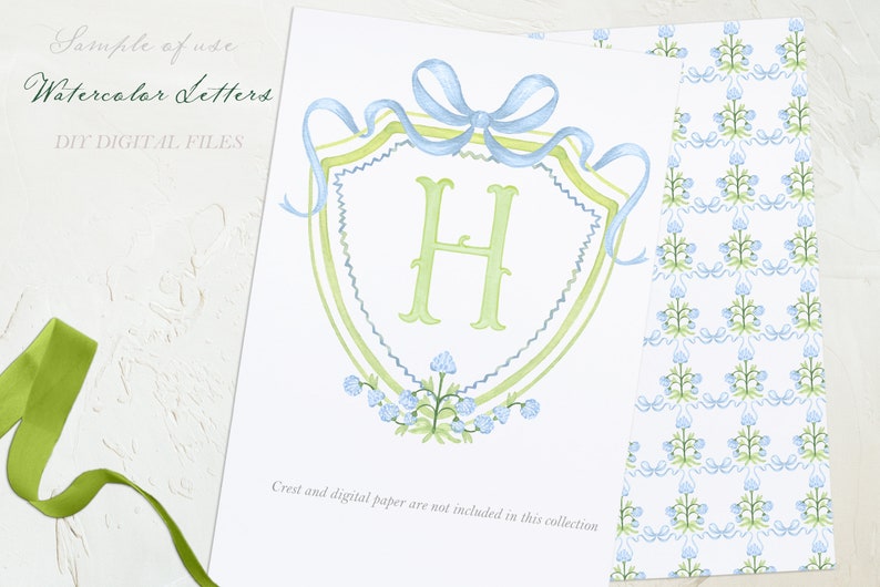 Watercolor Monogram Letters, Flourish Calligraphy PNG (digital Download ...