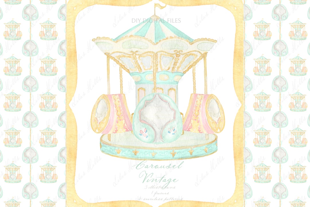 Carousel Vintage Pastel Colors Baby Shower Grandmillennial Soft Pink ...