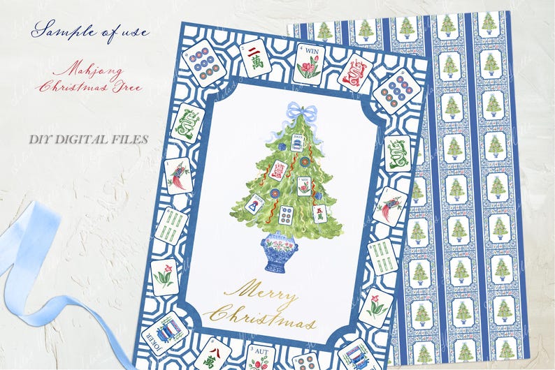 Mahjong Christmas Tree Watercolor Clipart (digital) - Etsy