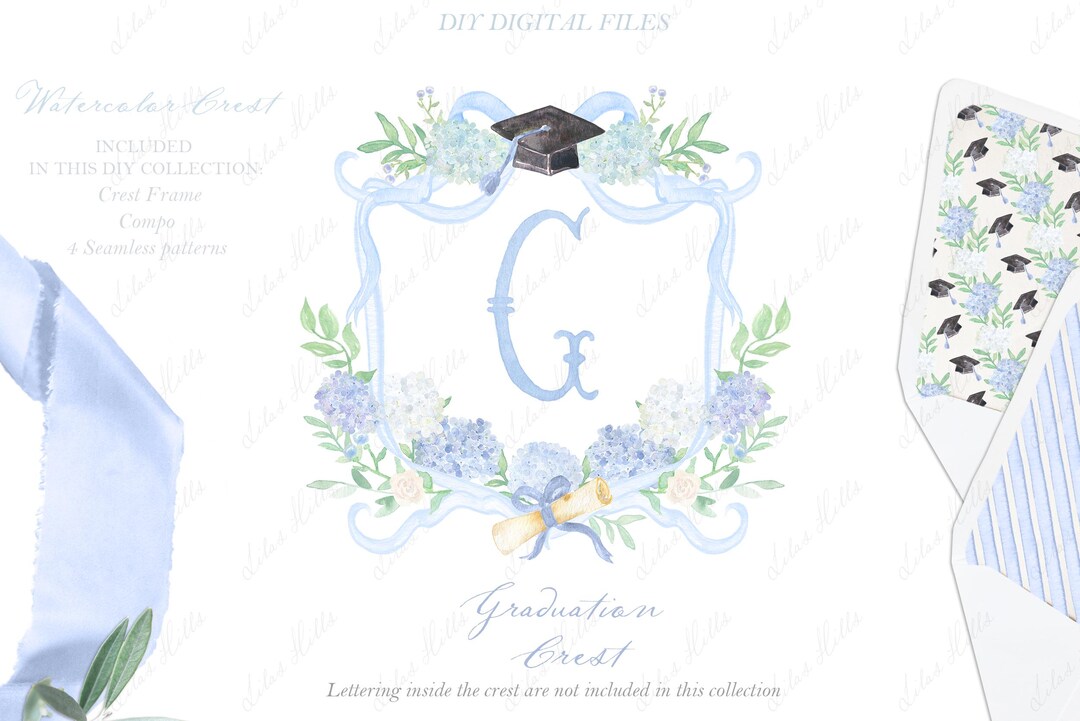 Graduation Blue Family Crest DIY Light Blue Digital Papers Watercolor ...