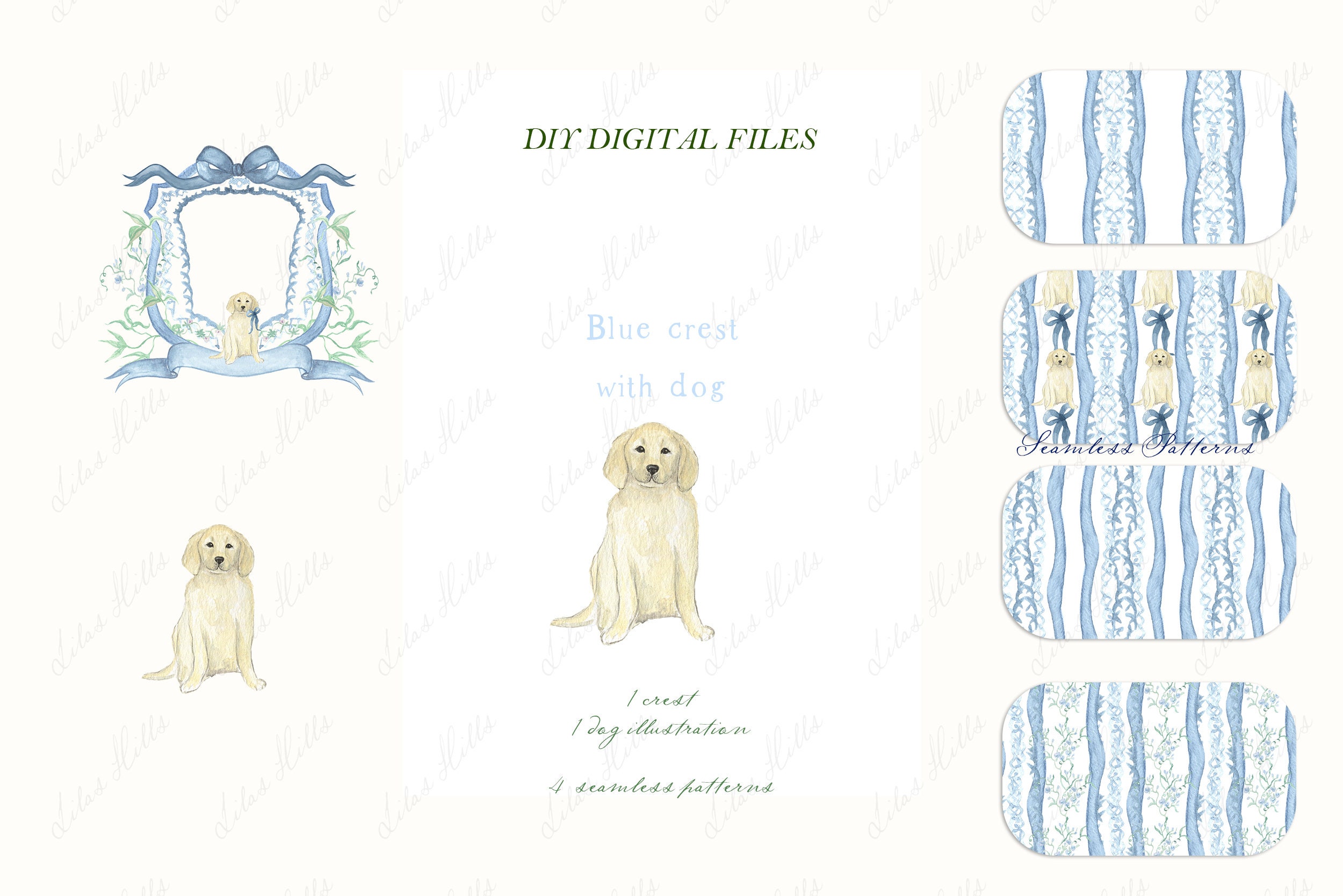 Blue Watercolor Crest With Dog, DIY Clipart (digital Download) - Etsy