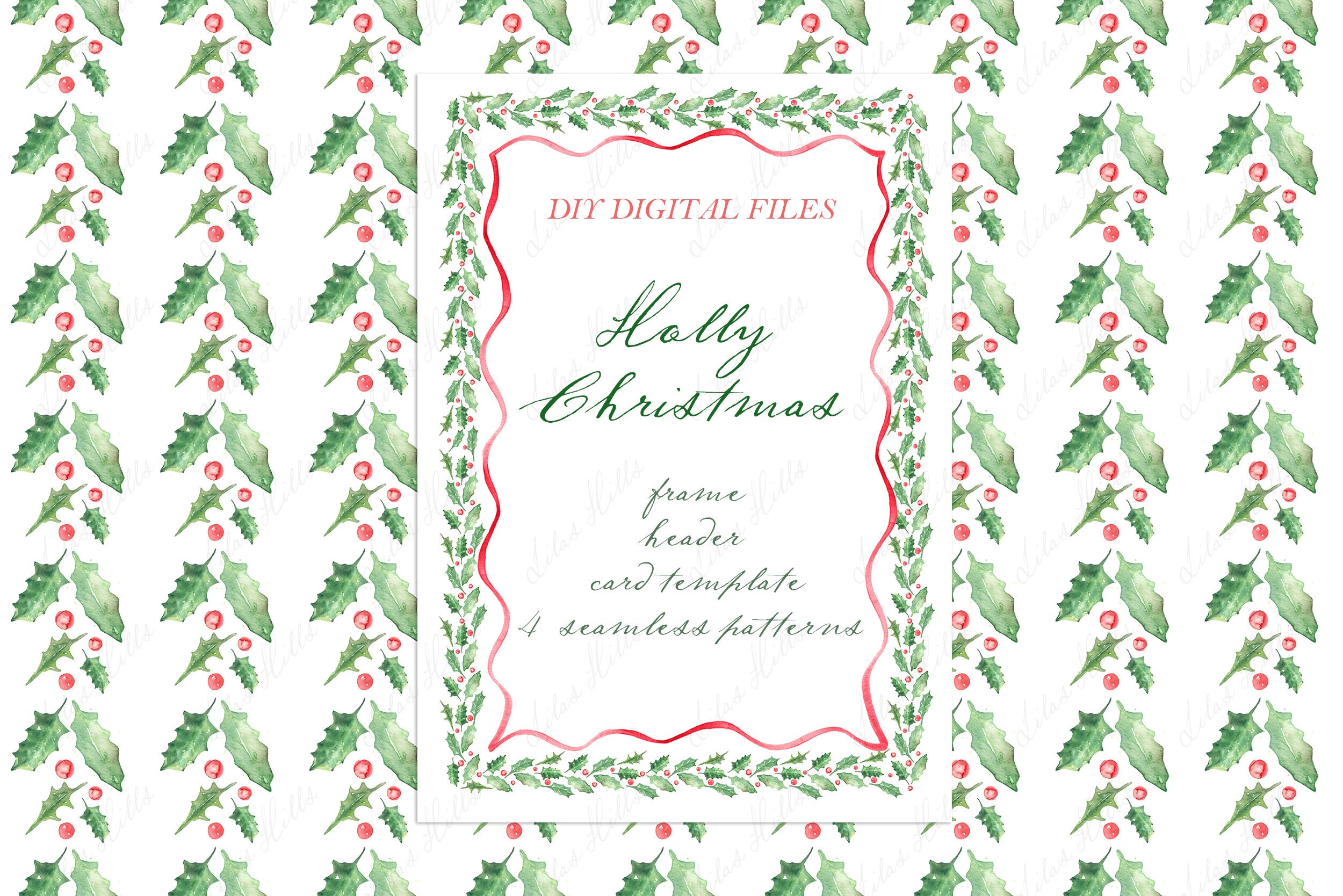Holly Christmas. DIY Digital Clipart. Digital Paper Frames Card ...