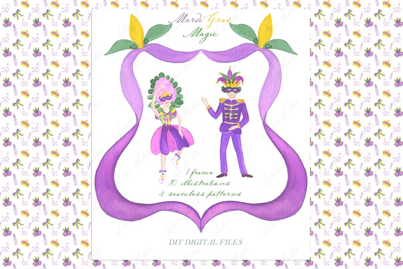 Mardi Gras Magic DIY Digital Clipart. Vintage Card Digital Paper Frames ...