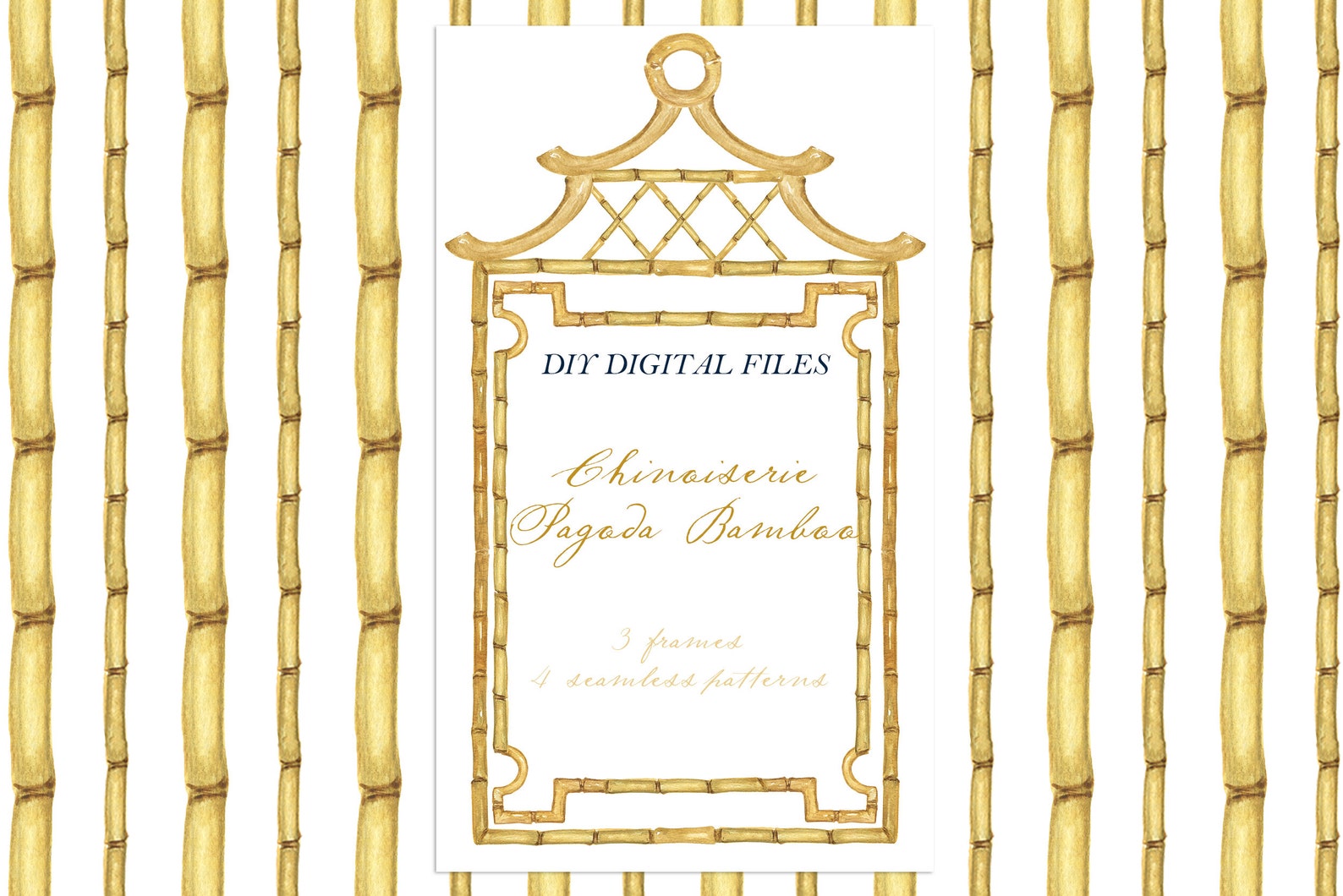 Chinoiserie Pagoda Bamboo Gold. DIY Digital Paper Frames - Etsy