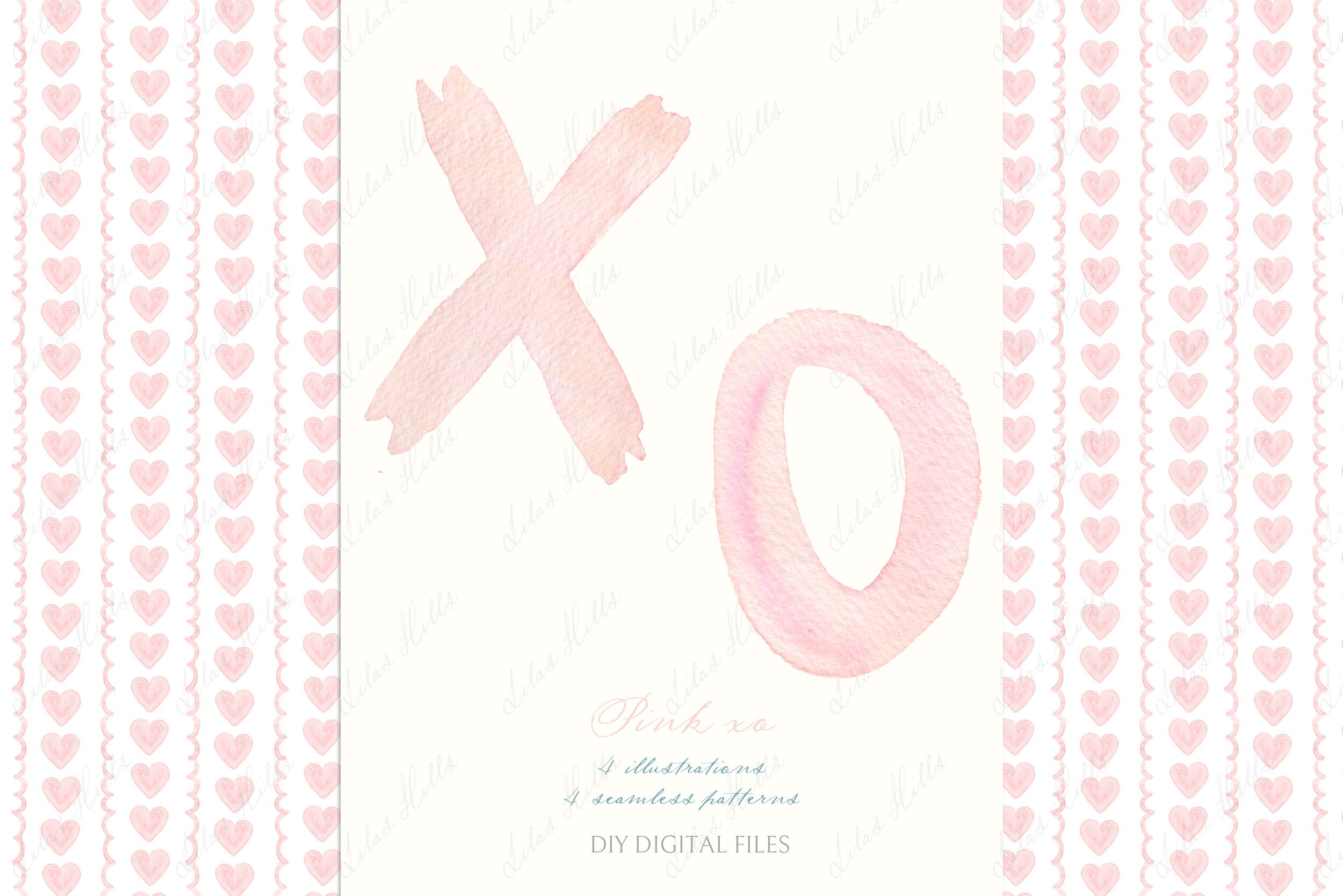 XO Pink Heart Valentines Day Vintage DIY Digital Clipart. Baby - Etsy