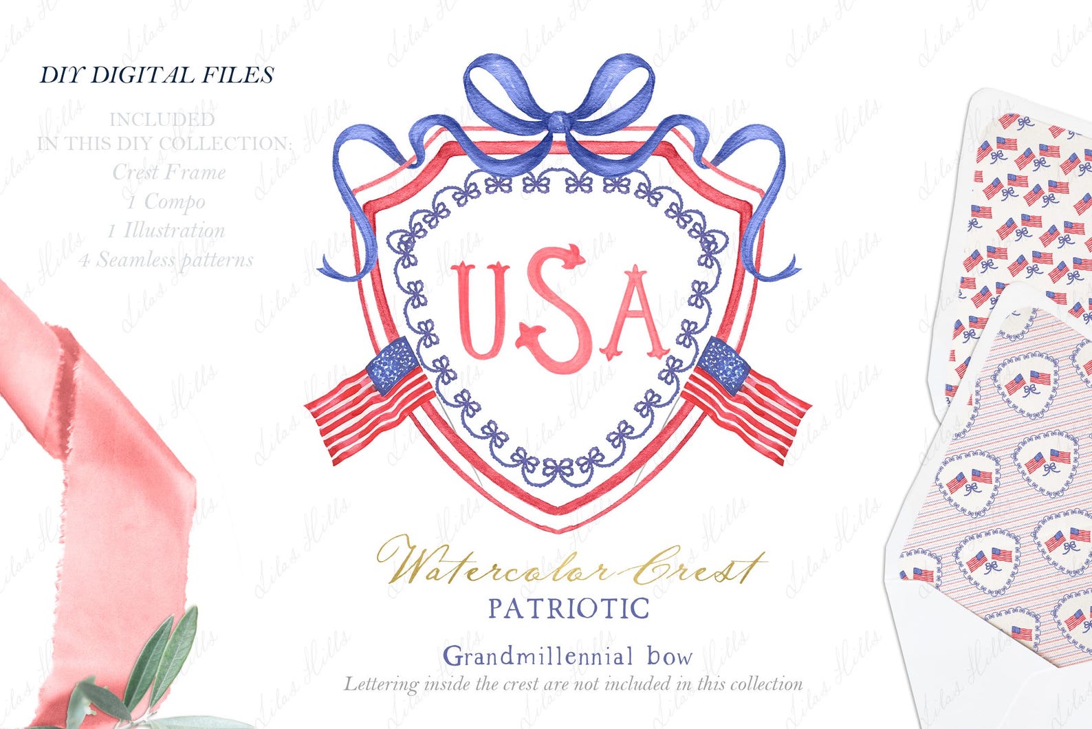 Patriotic Crest Clipart, 4th July, USA, Watercolor (digital Papers) - Etsy