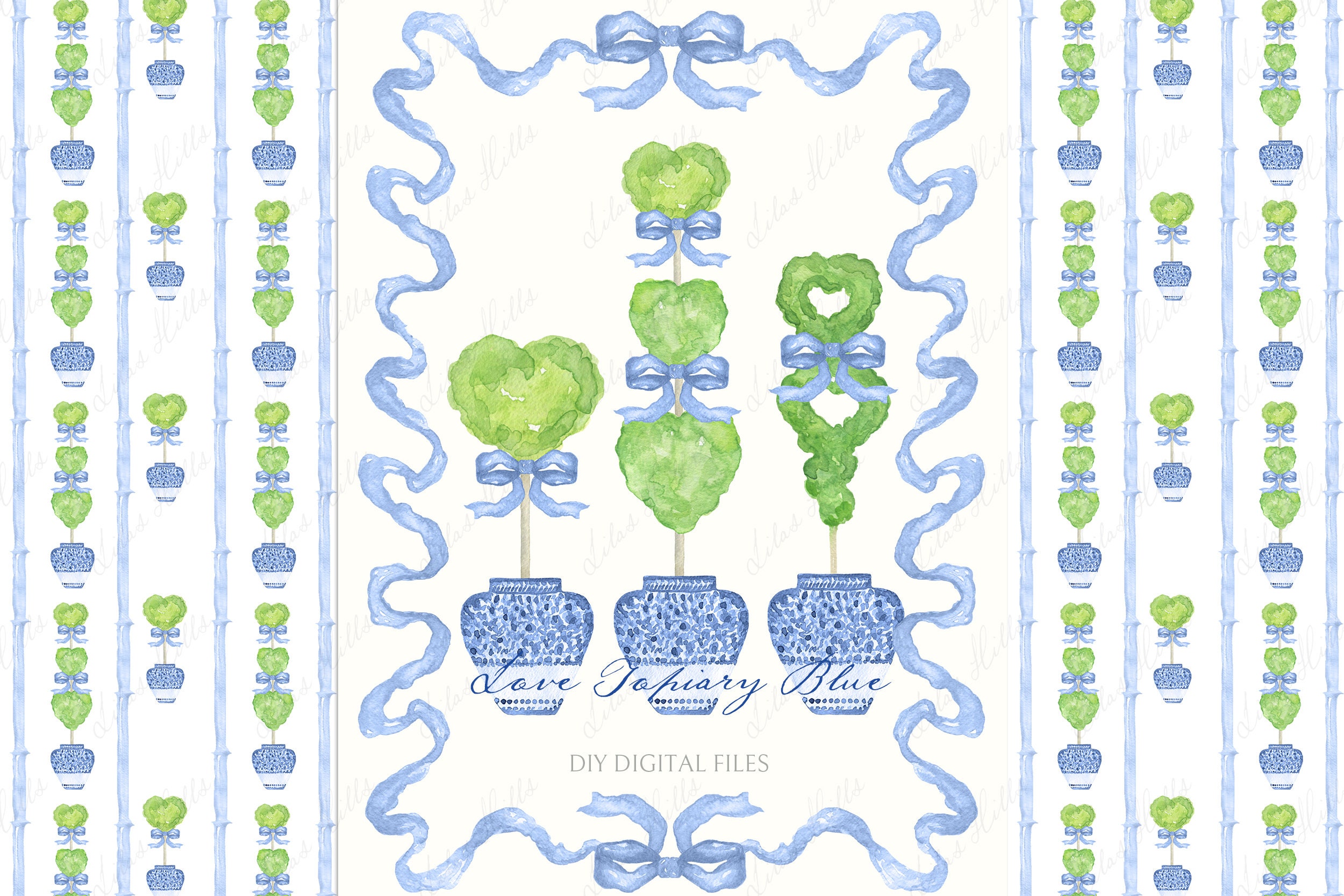 Topiary Chinoiserie Blue Heart Valentines Day Vintage DIY - Etsy