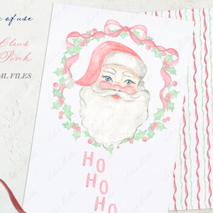 Santa Claus Retro Pink. Christmas Clipart DIY Gingham Pink Digital ...