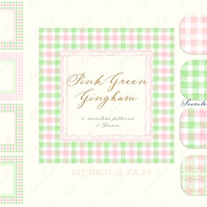 Gingham Pastel Pink Green Pattern Frames DIY Baby Shower Invitation ...