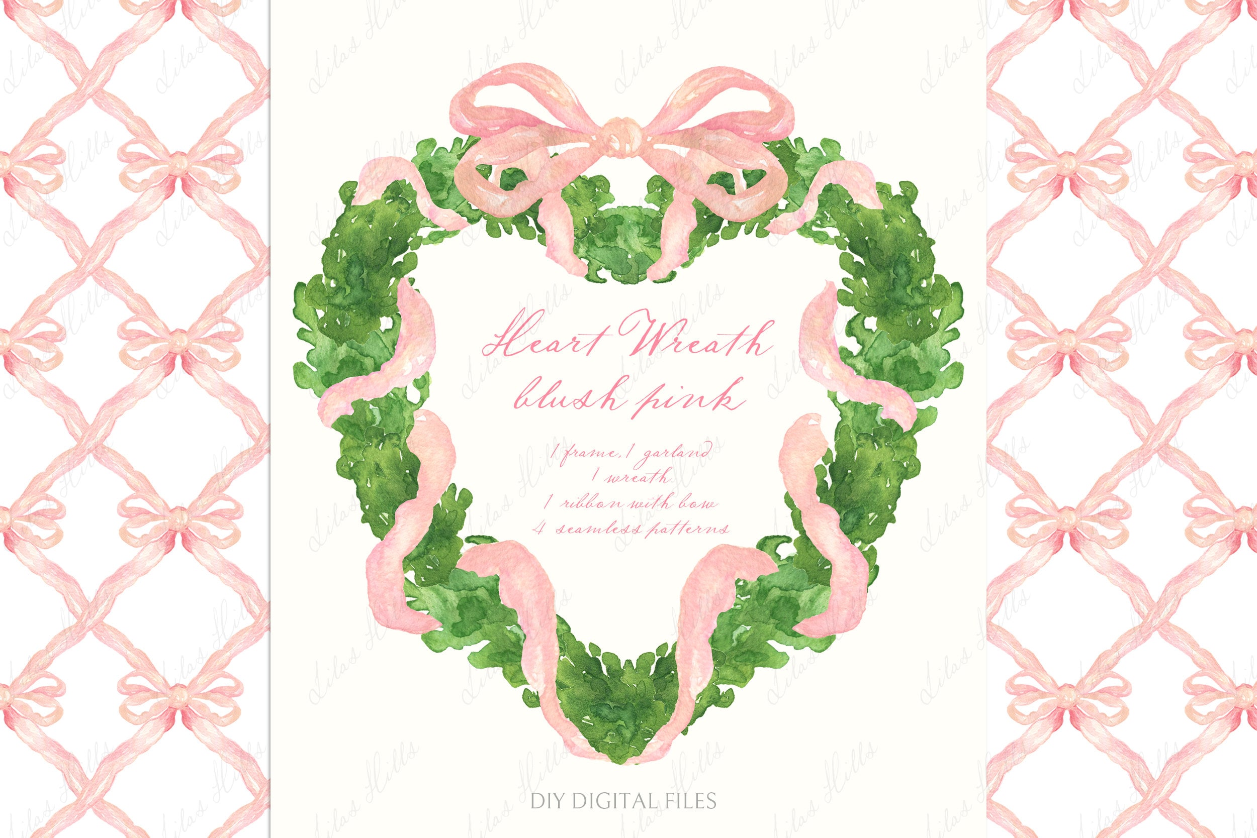 Blush Pink Ribbon Wreath Valentines Day Vintage DIY Digital - Etsy