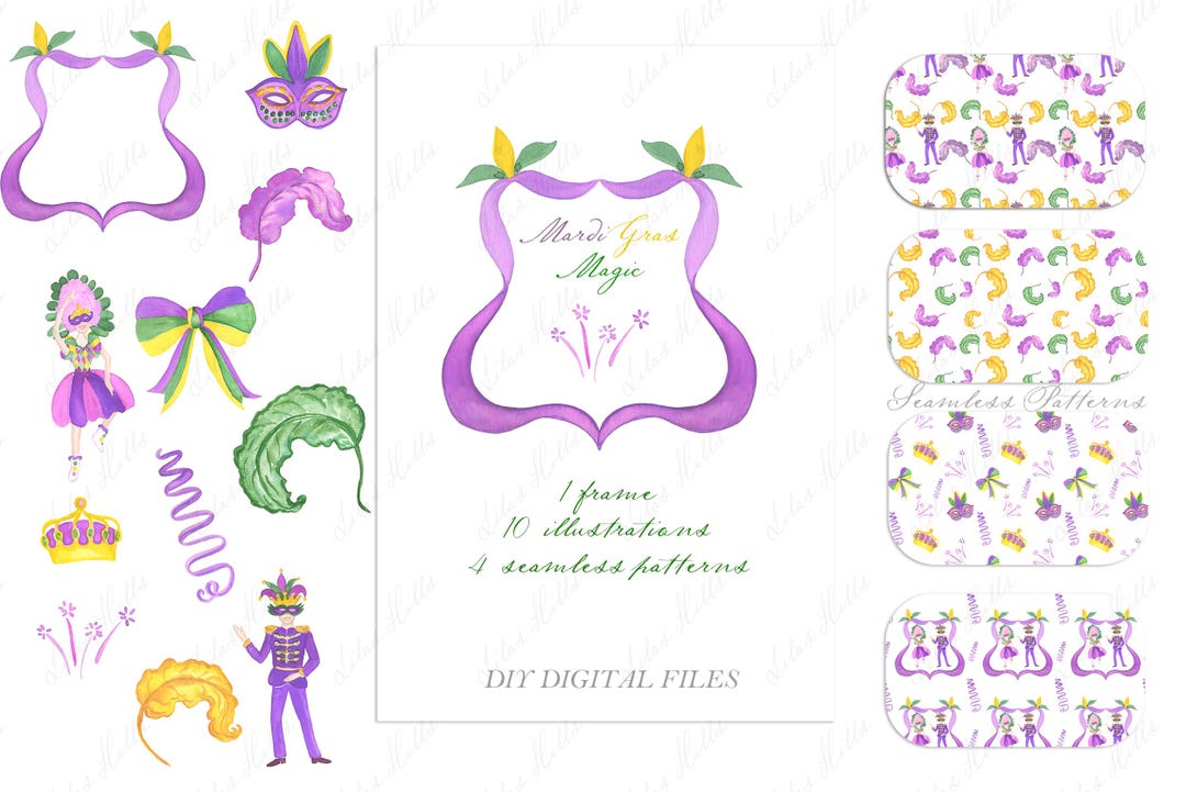 Mardi Gras Magic DIY Digital Clipart. Vintage Card Digital Paper Frames ...
