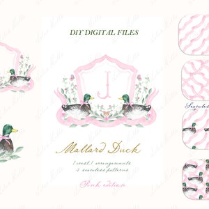 Mallard Duck Pink Wedding Family Crest DIY Light Pink Greenery Digital ...