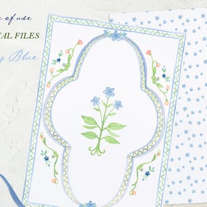Grand Millennial Botanical Blue Green Flowers Watercolor DIY Clipart ...