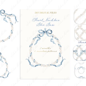 Pearls Necklace Vintage Blue Bow Frames Wedding DIY Digital Clipart ...