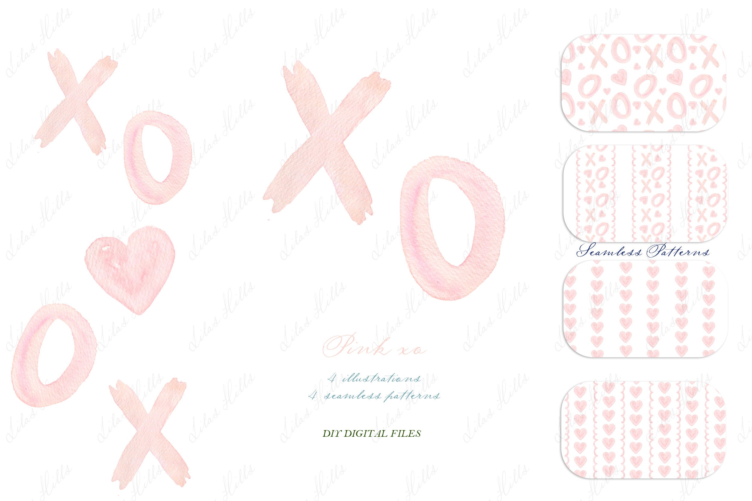 XO Pink Heart Valentines Day Vintage DIY Digital Clipart. Baby - Etsy