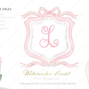 Pink Wedgwood Vintage Family Watercolor Crest DIY Dusty Blue Bow ...