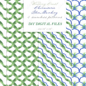 Wedding Family Crest DIY Blue Monkey Chinoiserie Digital Papers ...