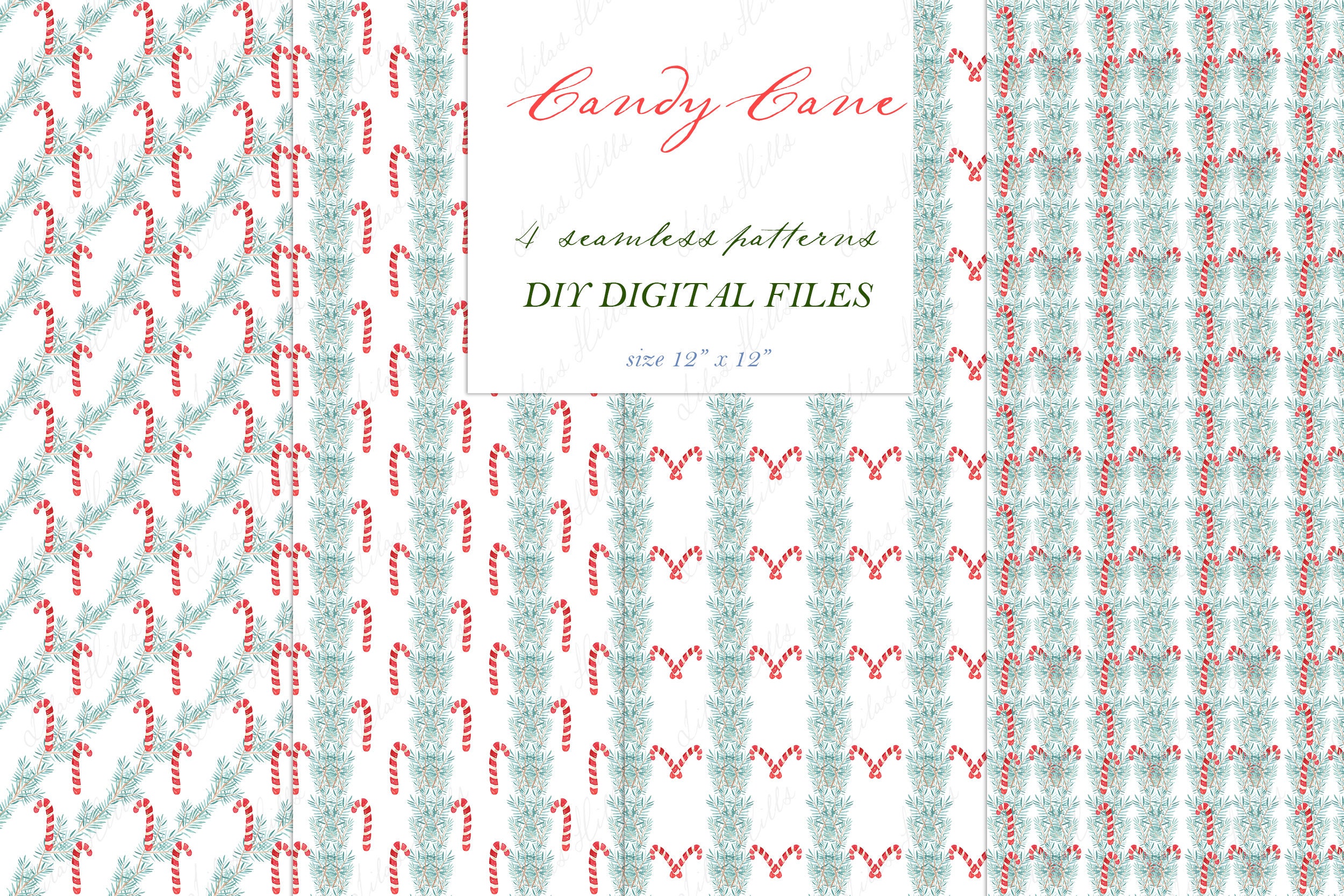 Candy Cane Vintage Christmas. DIY Digital Paper Christmas - Etsy