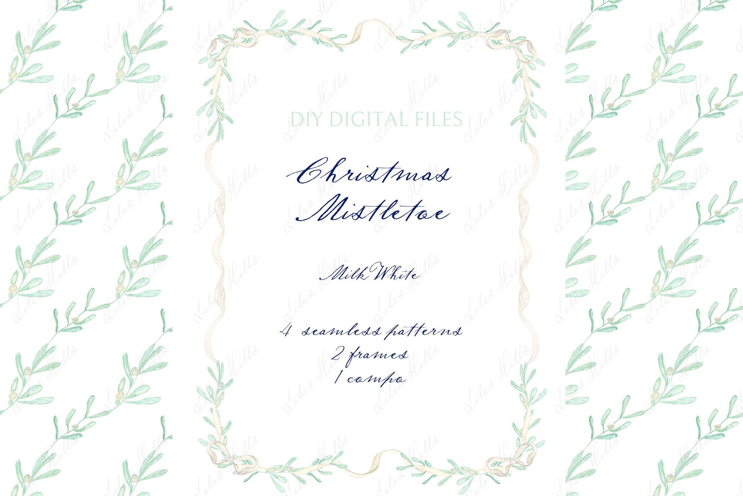 Mistletoe Christmas. DIY Digital Clipart. Digital Paper Frames - Etsy