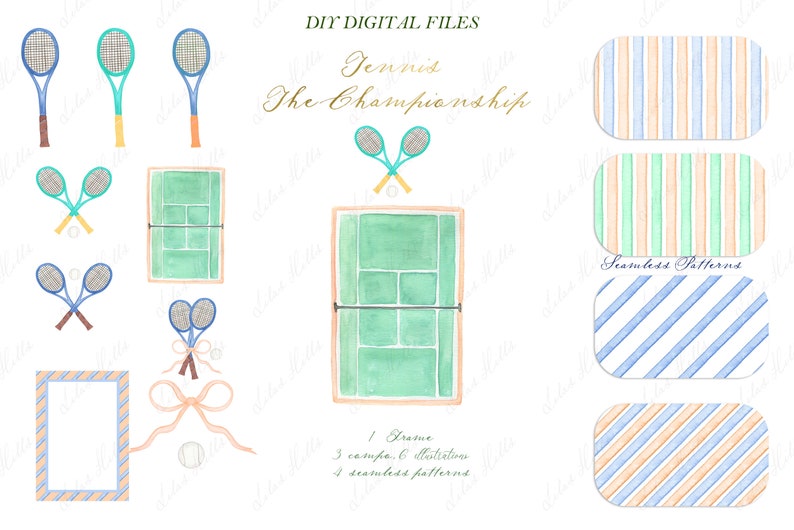 Watercolor Tennis Clipart, Wimbledon Paperie, DIY Digital Download ...