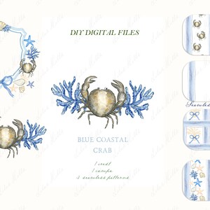 Coastal Crab Blue Wedding Family Crest DIY Dusty Blue Sea Shell Sea ...