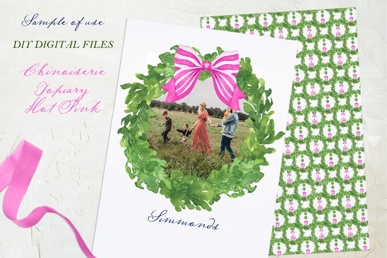 Chinoiserie Topiary Hot Pink. DIY Digital Paper Frames - Etsy