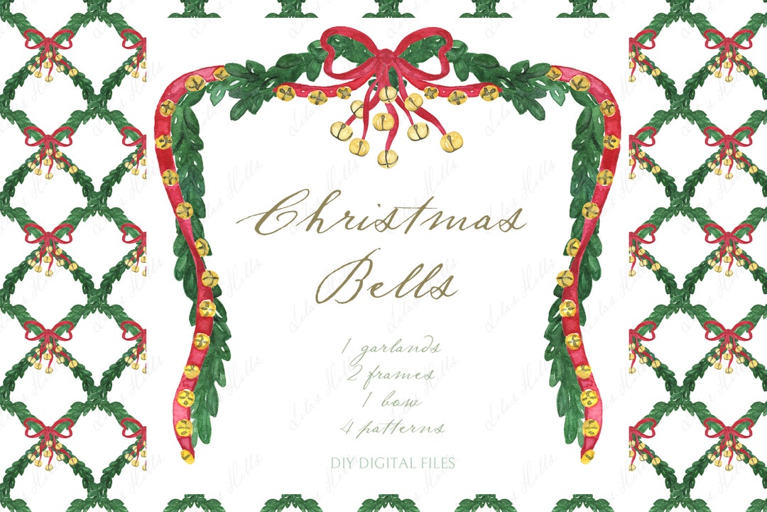 Christmas Bells Clipart: DIY Watercolor, Frames, Patterns (digital ...