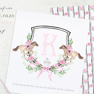 Kentucky Derby Pink Family Crest DIY Digital Papers Watercolor Clipart ...