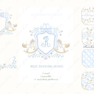 Watercolor Rocking Horse Crest: DIY Clipart, Seamless Patterns (digital ...