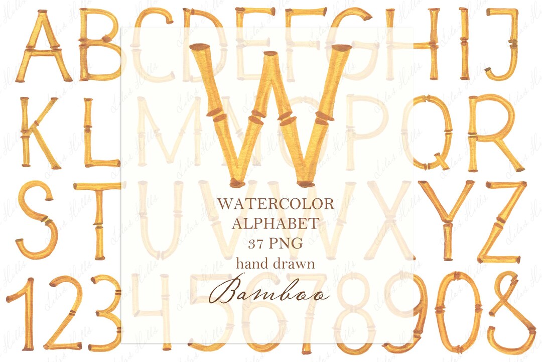 Bamboo Watercolor Alphabet, Numbers PNG Clipart (digital Download) - Etsy