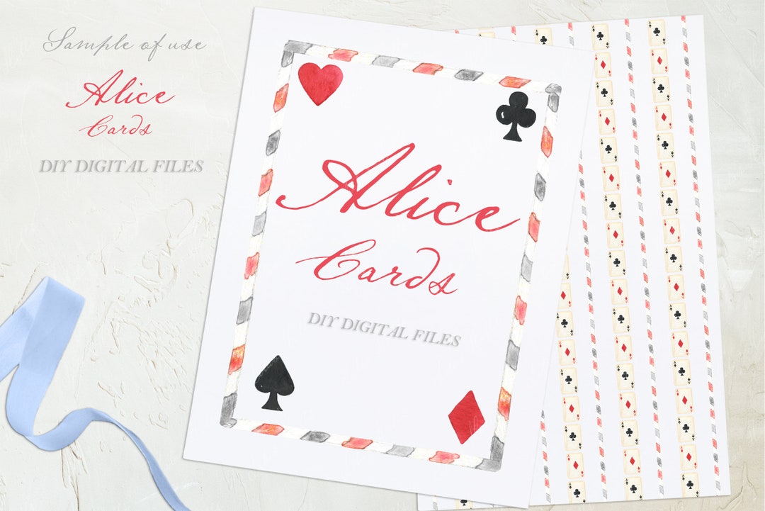 Alice in Wonderland Cards Watercolor Clipart DIY Digital Paper Frames ...