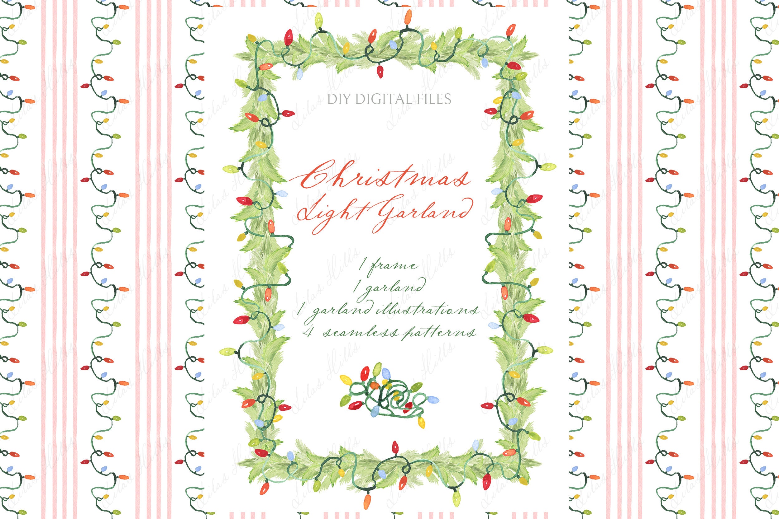 Christmas Light Garland . DIY Digital Clipart. Digital Paper Frames - Etsy