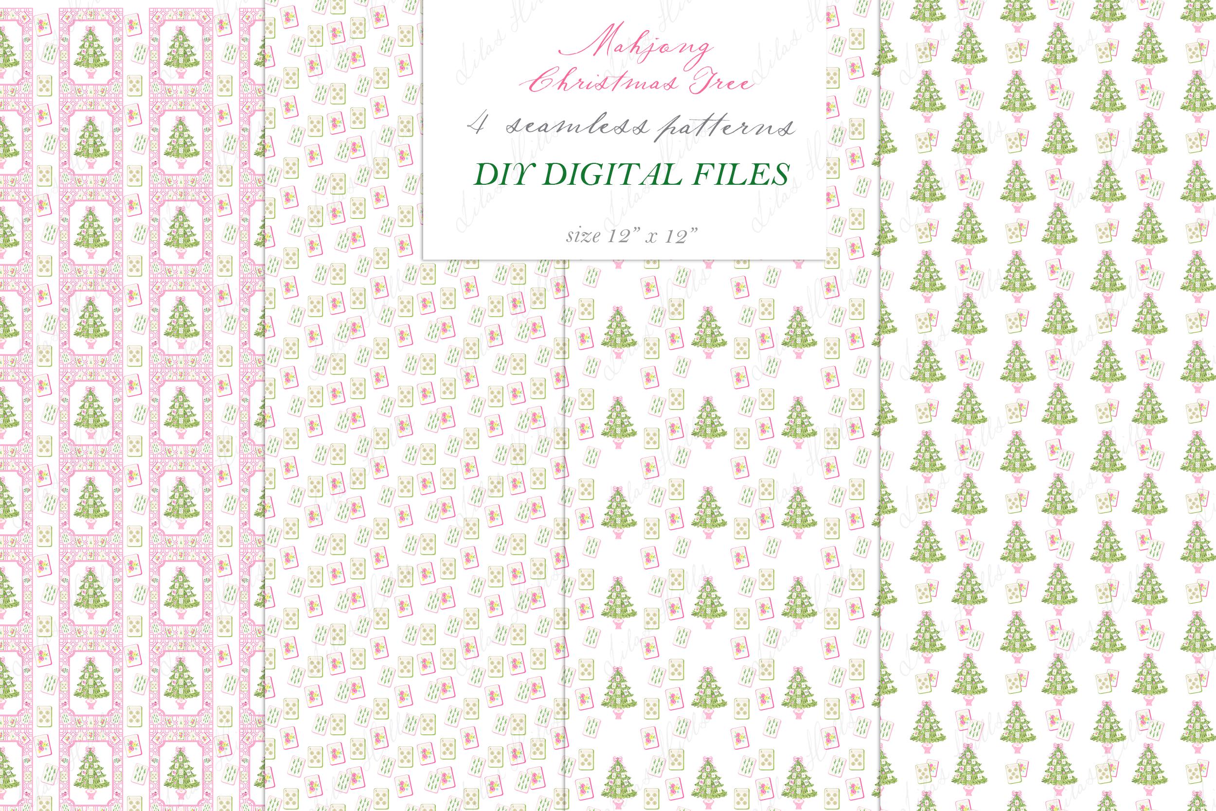 Mahjong Christmas Tree Watercolor Clipart, Pink DIY Digital Paper (PNG ...