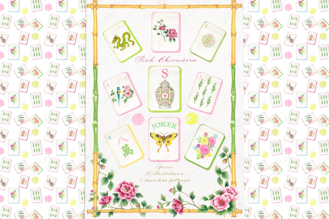 Pink Chinoiserie Mahjong Set Clipart, DIY Watercolor (digital) - Etsy