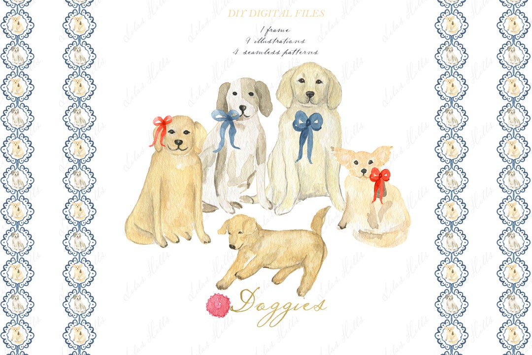 Dogs Watercolor Doggies DIY Digital Clipart. Kids Digital Paper Frames ...