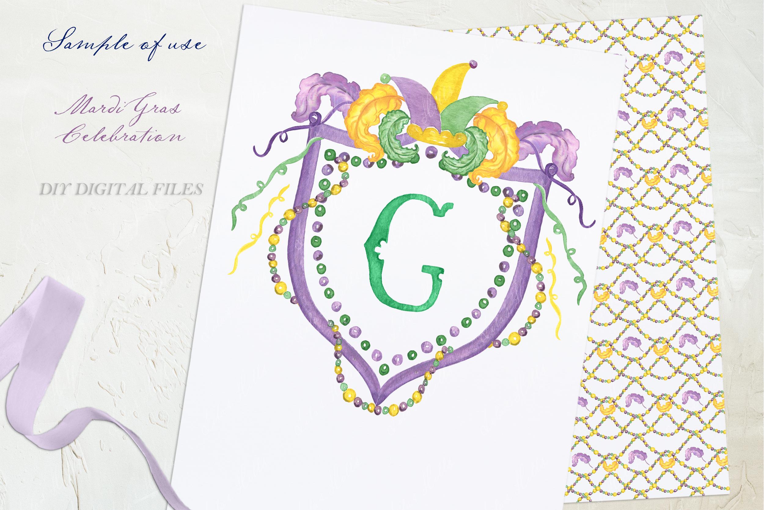 Mardi Gras Celebration Crest DIY Family Digital Papers Watercolor ...