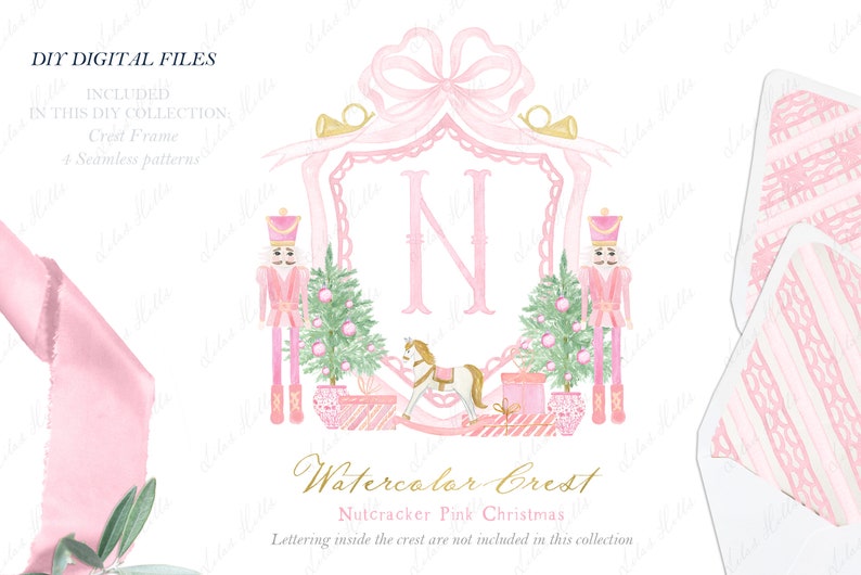 Pink Christmas Crest Clipart, Nutcracker Watercolor DIY (digital Papers ...
