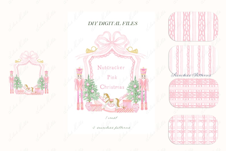Pink Christmas Crest Clipart, Nutcracker Watercolor DIY (digital Papers ...