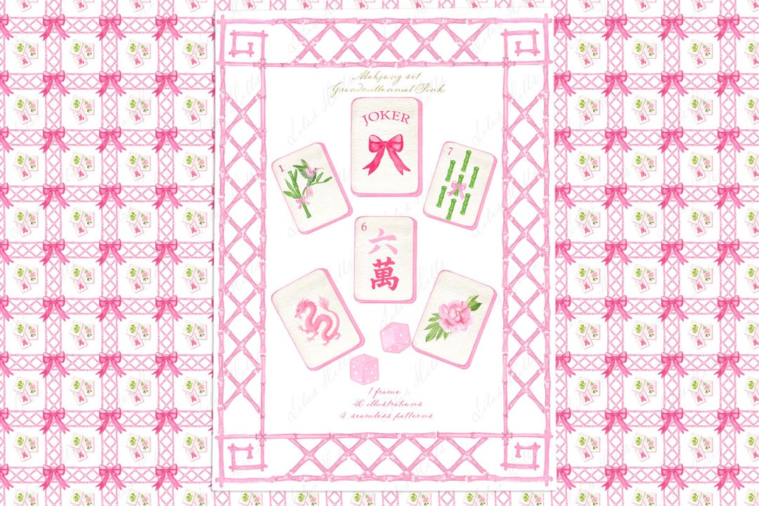 Pink Mahjong Set Clipart, Chinoiserie Wedding DIY (digital) - Etsy