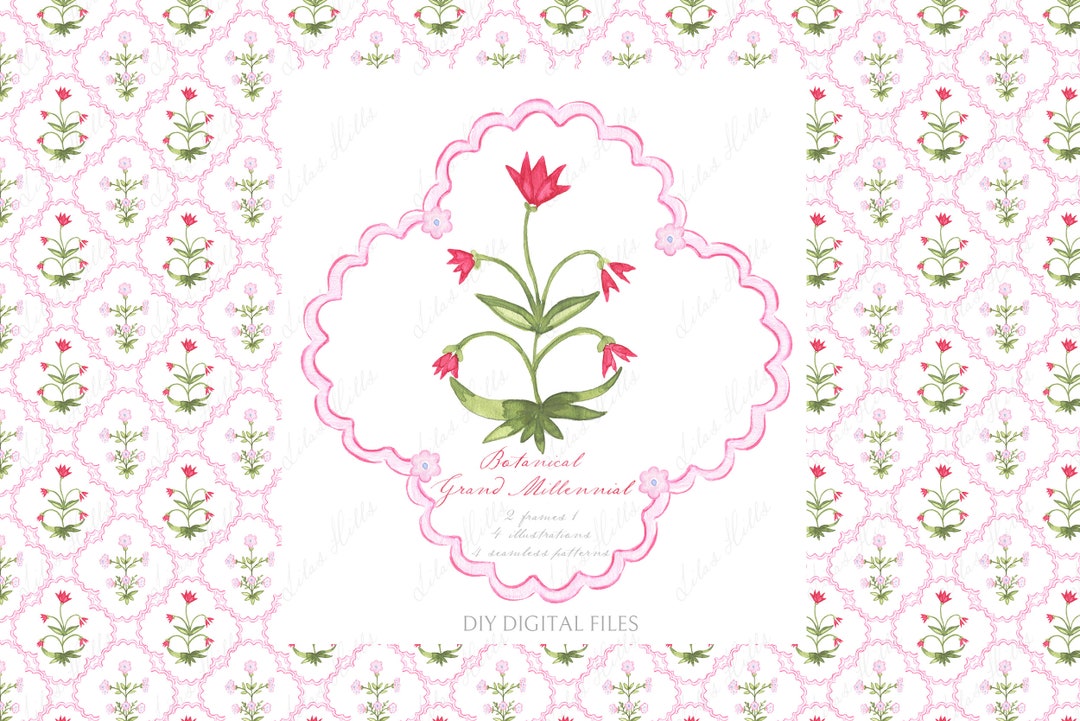 Grand Millennial Botanical Flowers Watercolor DIY Clipart Grand ...