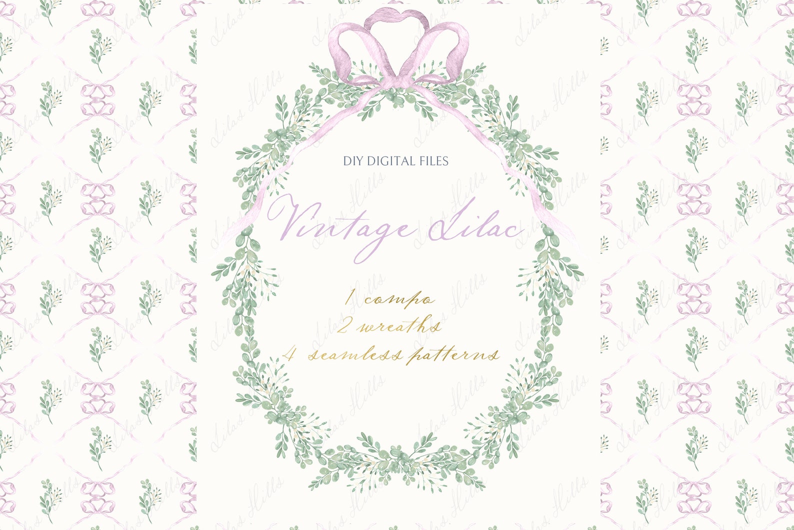 Vintage Lilac Bow Greenery DIY Digital Clipart. Digital Paper - Etsy