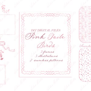 Pink Toile Birds Vintage DIY Digital Paper Frames Watercolor Clipart - Etsy