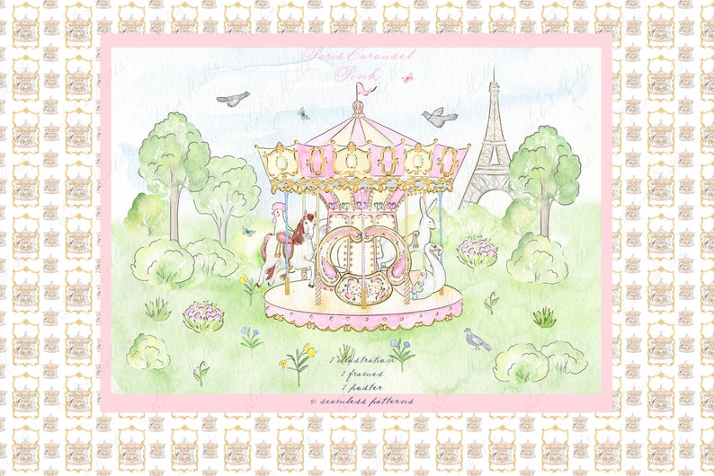 Paris Carousel Clipart: Pink Pastel, Baby Shower (digital Paper) - Etsy