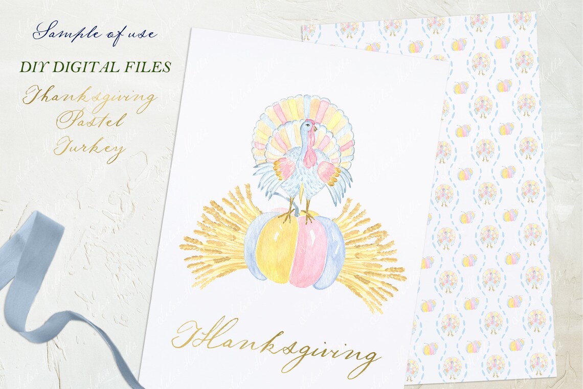 Thanksgiving Pastel Turkey DIY Digital Clipart. Autumn Digital Paper ...