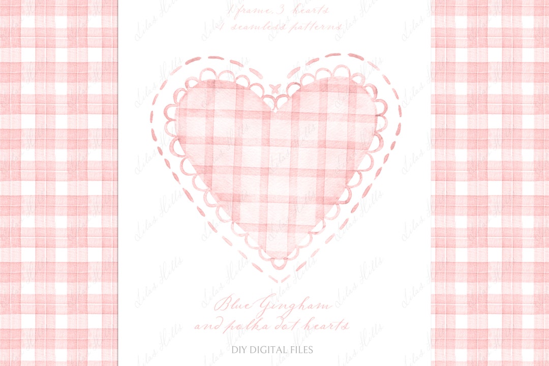 Pink Gingham and Polka Dot Hearts Valentines Day Vintage DIY Digital ...