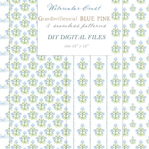 Grand Millennial Blue Green Vintage Family Watercolor Crest DIY Blue ...