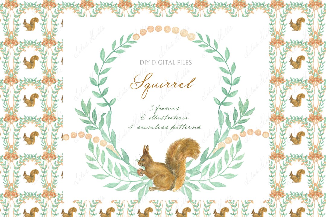 Squirrel Baby Autumn Clipart. DIY Digital Paper Christmas Frames - Etsy