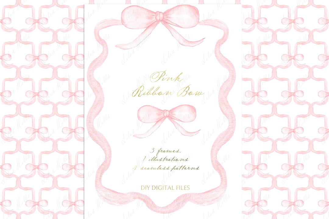 Watercolor Pink Ribbon Bow Clipart, Baby Shower Graphics (digital ...